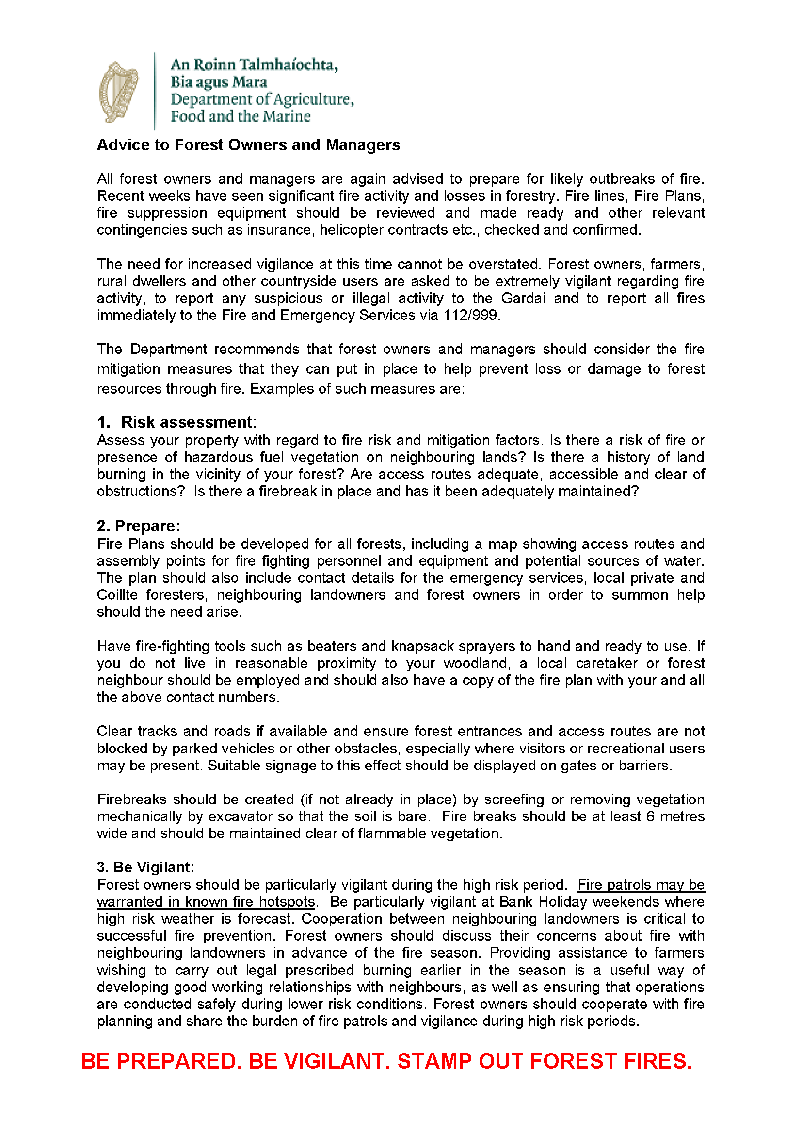 Fire Danger Notice 02of 2021 - Condition Orange - Fire and Building Control
