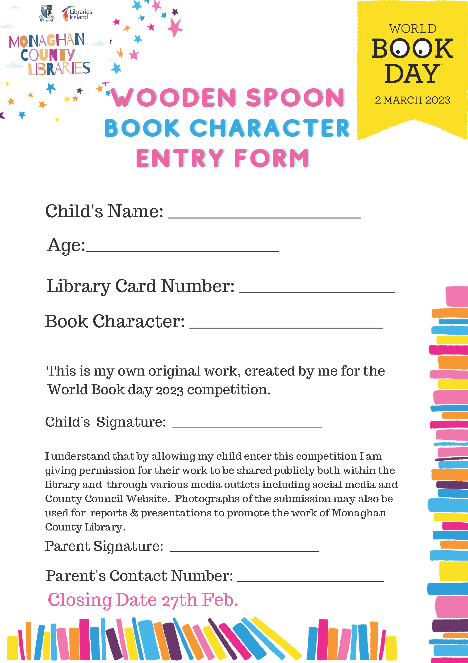 World Book Day Wooden Spoon Competition - Library