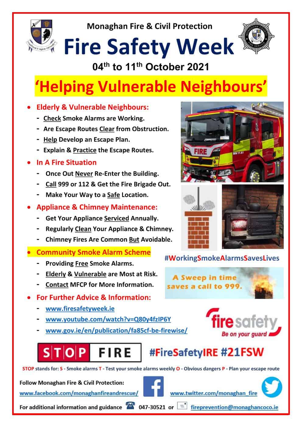 National Fire Safety Week 2021 - Comhairle Contae Mhuineacháin