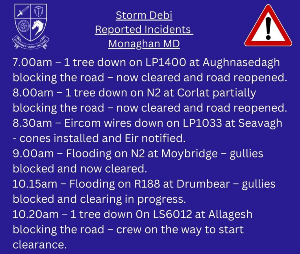 Storm Debi - Reported Incidents - County Monaghan - Comhairle Contae ...